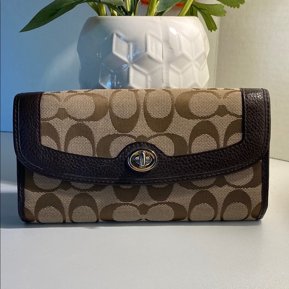 Coach | Bags | Coach Brown And Tan Wallet With Signature C Pattern ...